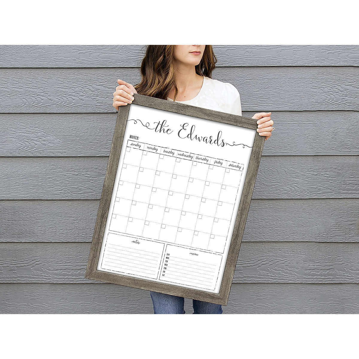 Customized Dry Erase Whiteboard Framed Calendar, Wet Erase or Dry Erase, 18x24 or 24x36 Wall Calendar, Monthly Calendar, Family Name Calendar
