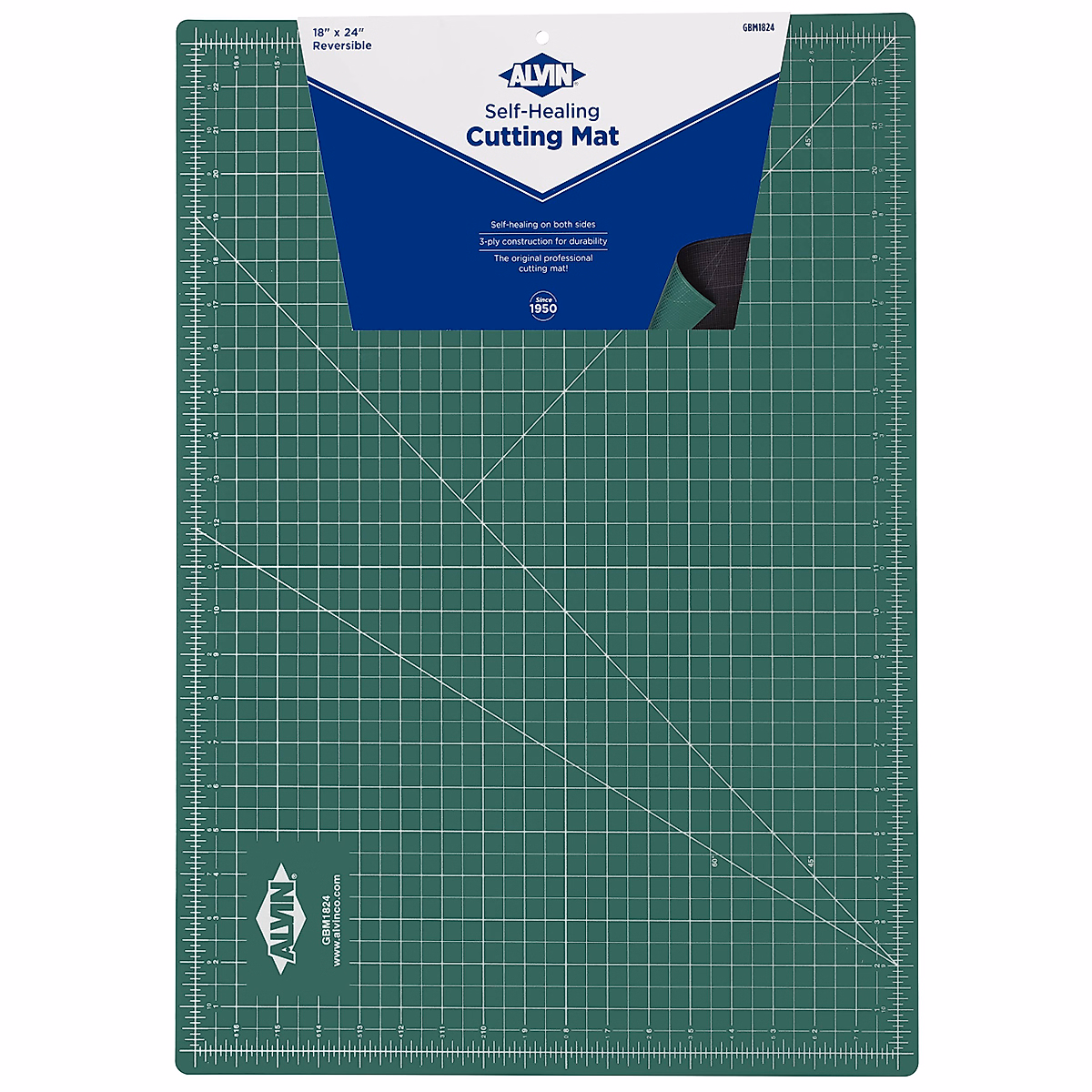 ALVIN Cutting Mat Self-Healing Professional Series 18"x24" Model GBM1824 Green/Black Double-Sided, 5 Ply Gridded Rotary Cutting Board for Crafts, Sewing, Fabric - 18 x 24 inches