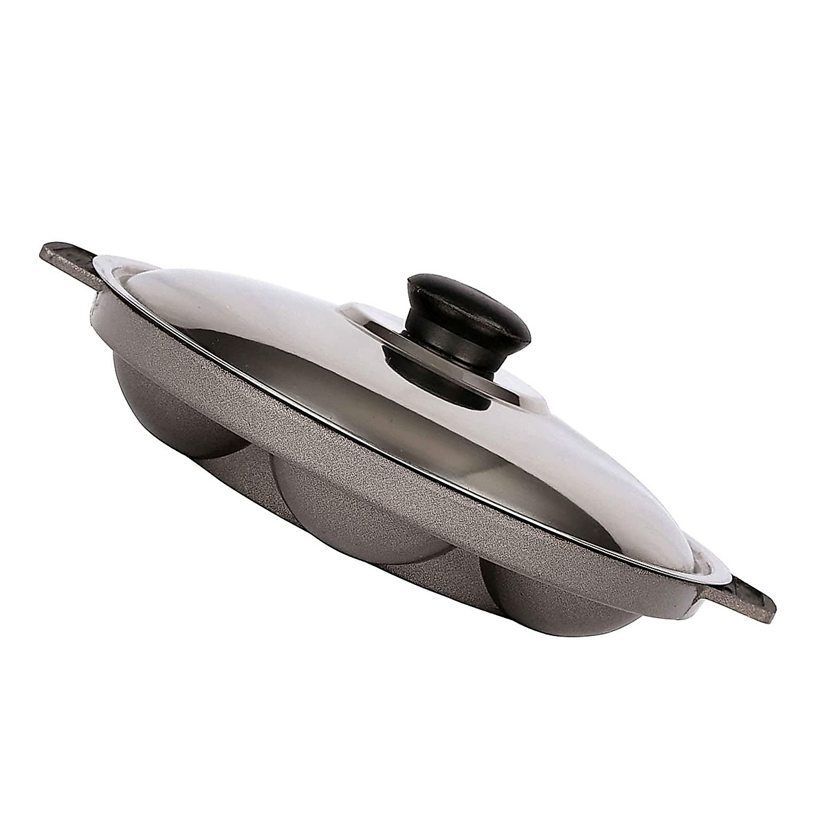 SRIYUG Non-Stick Appam Pan with Stainless Steel Lid, 6.5" x 6" x 1.5"