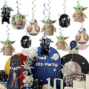 30Set Galaxy Wars Double-sided Foil Hanging Swirls The Mandalor Birthday Party Supplies Outer Space Galaxy Wars The Child Alien Party Decoration Supplies for Kids Birthday Party Baby Shower