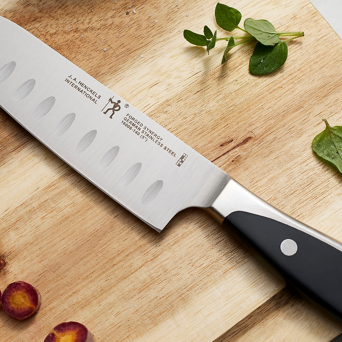 HENCKELS Forged Synergy Hollow Edge Santoku Knife, 5-inch, Black/Stainless Steel