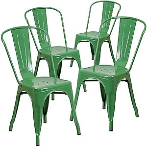 Flash Furniture Luke Commercial Grade 4 Pack Green Metal Indoor-Outdoor Stackable Chair