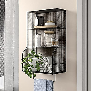 Linon AMMESHELFW1 Distressed Wall Storage Organizer, Brown, 17"W x 10"D x 30.9"H