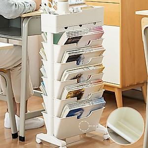 HACLEN 6 Tier Rolling Cart, Mobile Bookshelf with Wheels, Bookshelf Organizer with 3 Drawer,Storage Display Shelves, for Living Room, Kitchen,White