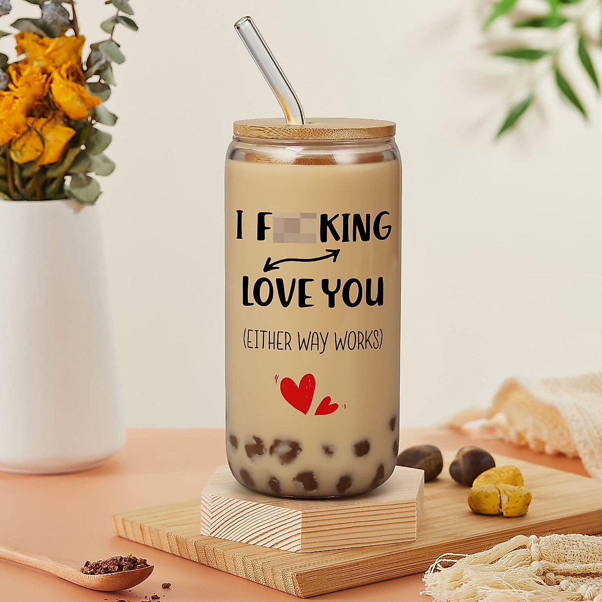 Romantic Gifts for Her, Him - Valentines Day Gift for Girlfriend Boyfriend Wife Husband Couples, Funny Present for Anniversary Birthday Christmas, I Love You Gift for Women Men, 16oz Glass Coffee Cups