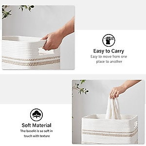 SIXDOVE Laundry Hamper, Large Woven Rope Tall Laundry Basket with Handles, 22" X 17" X 13", Decorative Storage Basket for Clothes and Blankets in Living room, Bedroom, Jute & White