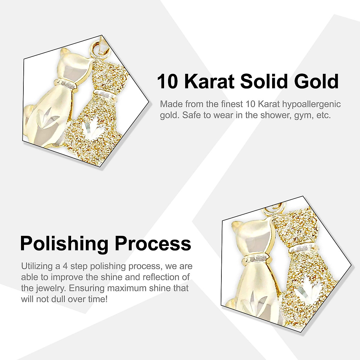 Gold Sitting Cats Charm - 10 Karat Solid Gold - Cat Jewelry (Style 1)