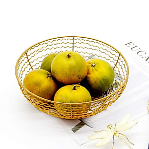 Zerodeko Decorative Storage Baskets Iron Fruit Basket Vegetable Bowl Holder Dish Washing Storage Basket Decorative Bread Snack Stand Tray Organizer for Room Kitchen Cabinet Pantry S Golden