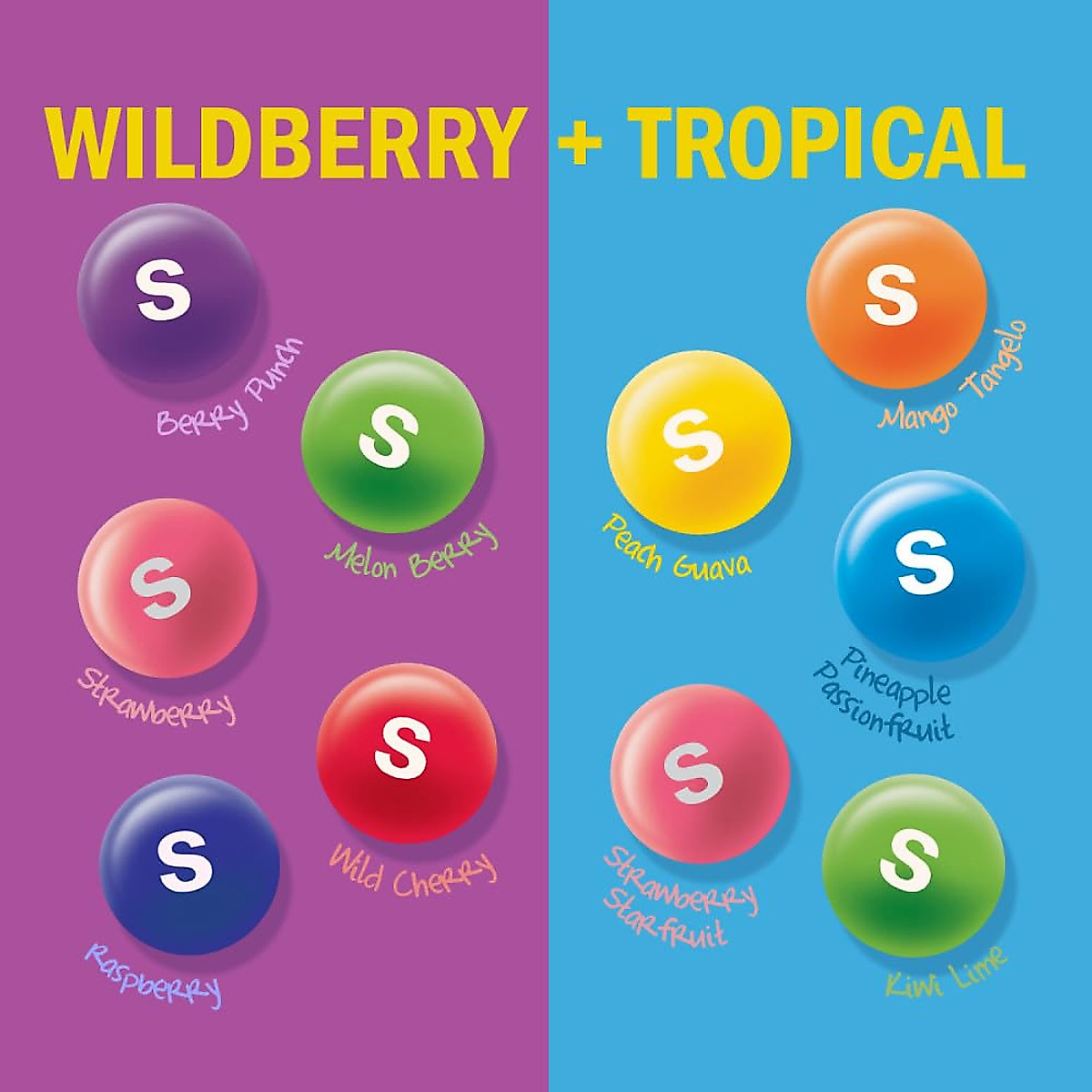 SKITTLES Mash-Ups Wild Berry and Tropical Candy, 9-Ounce Bag