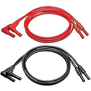 CESS-222 Meter Test Lead Extension Right Angle Male to Female Connector 4mm Banana Plug to Jack Heavy Duty Silicone Wires Multimeter Leads Probes Adapter 12AWG, 2 Pairs, Black & Red, 3 Feet