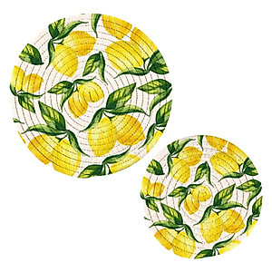 ALAZA Yellow Lemon and Leaves on White PotHolders Trivets Set Cotton Hot Pot Holders Set Farmhouse Coasters,Hot Pads,Hot Mats for Kitchen Counter Decorative