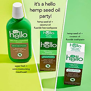 Hello Vegan Fluoride Free Toothpaste, Super Fresh Spearmint, Naturally Whitening Toothpaste, Hemp Seed Oil + Coconut Oil, Helps Remove Plaque, No SLS/Sulfates, 4 Ounce