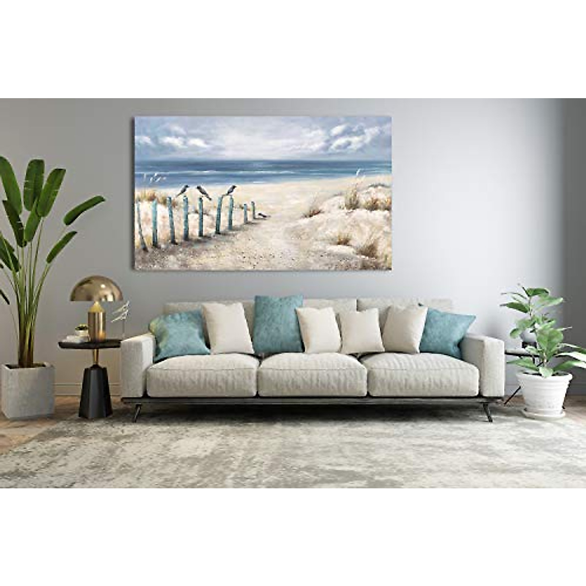 Yihui Arts Beach Canvas Wall Arts with Textured 3D Seascape Blue Oil Painting Abstract Coastal Picture Modern Ocean Artwork for Living Room Bedroom Bathroom Decor