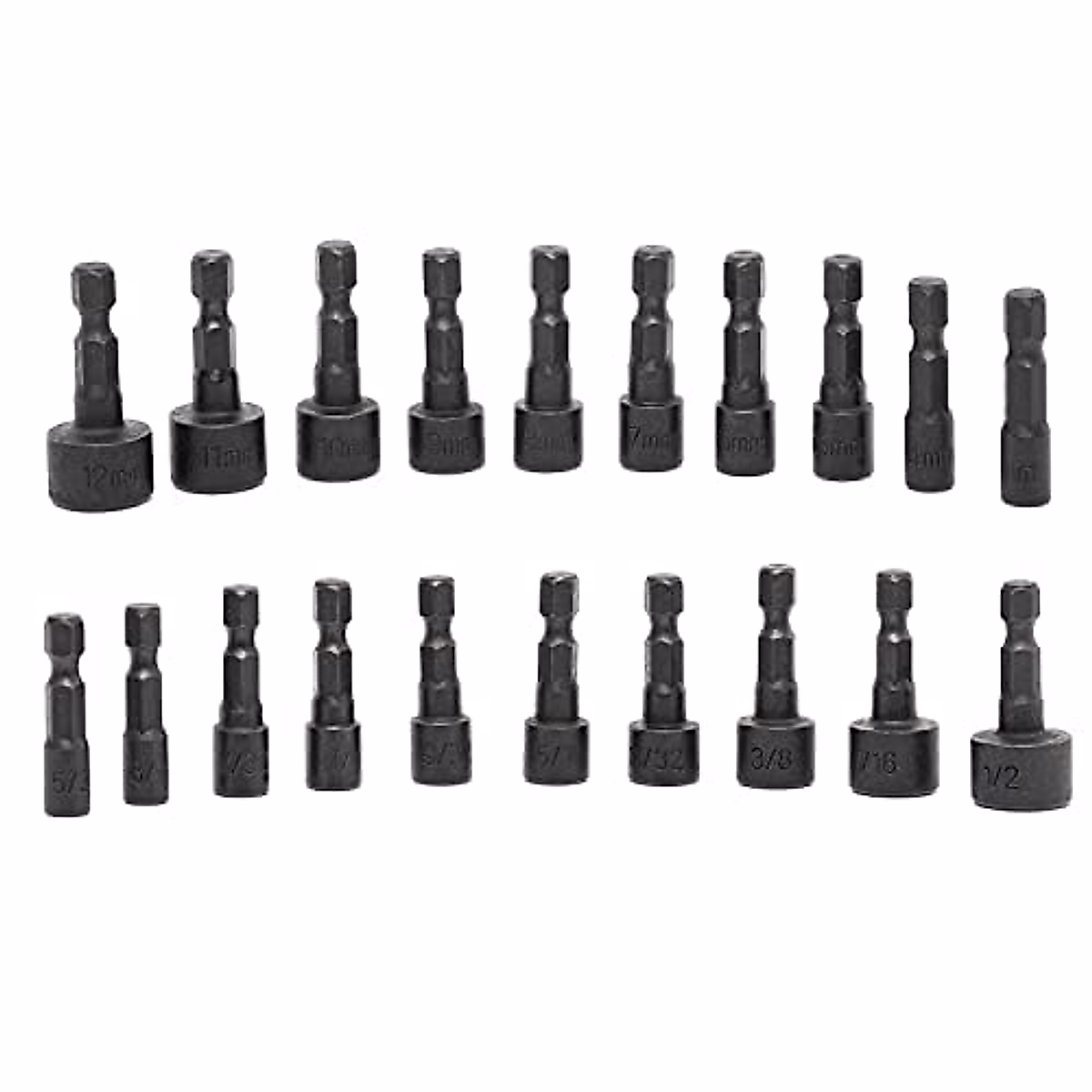 NEIKO 10068A Nut Driver Set, For Impact Drill and Driver, 20 Piece, 1/4” Hex Small Nut Driver Bit Set, Metric and Standard, 4-12 mm & 5/32”-1/2”, CR-V Steel, Nutsetter Driver Bits
