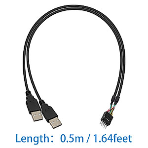 Duttek 9 Pin Male Header,USB Header Male Splitter, 9 pin USB Splitter, to Dual USB Male Cable Use to Connected Devices Design to Plug into USB Motherboard Header Pins to USB 2.0 Connector 0.5M 2pack