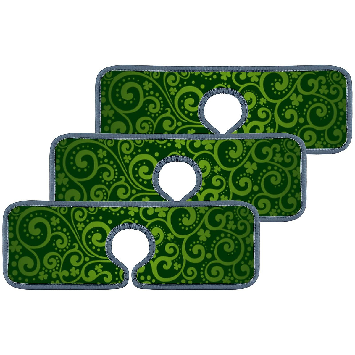 Kitchen Faucet Mats 3 Pieces St.Patrick's Day Green Shamrock Curls Absorbent Faucet Sink Splash Guard Bathroom Counter and RV,Faucet Counter Sink Water Stains Preventer