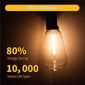 VISTERLITE ST38 LED String Light Bulbs, 1.5 Inches Shatterproof LED Replacement Bulbs for Outdoor String Lights, 1Watt Equvanlent to 7Watt Incandescant Bulbs, E12 Screw Base, Warm White, 25Pack