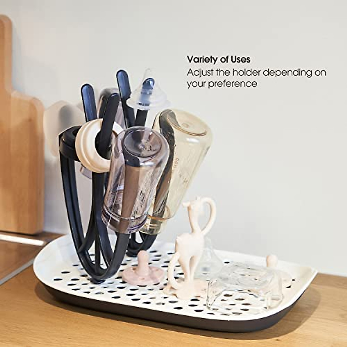 MOTHER-K Baby Bottle Drying Rack with Tray, Adjustable Holder for Bottles, Pacifier, Pump Parts and Accessories (Navy)