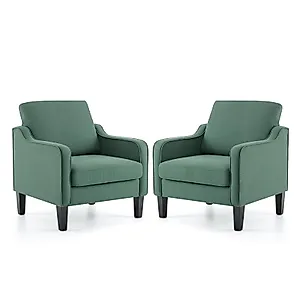 VINGLI Accent Chairs Set of 2 Living Room Chairs Dark Green Reading Chair for Bedroom Scooped Arm Chair Mid Century Modern Accent Chairs Upholstered Comfy Chair for Apartment, Waiting Room