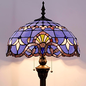 WERFACTORY Tiffany Floor Lamp Blue Purple Baroque Stained Glass Standing Reading Light 16X16X64 Inches Antique Pole Corner Lamp Decor Bedroom Living Room Home Office S003C Series