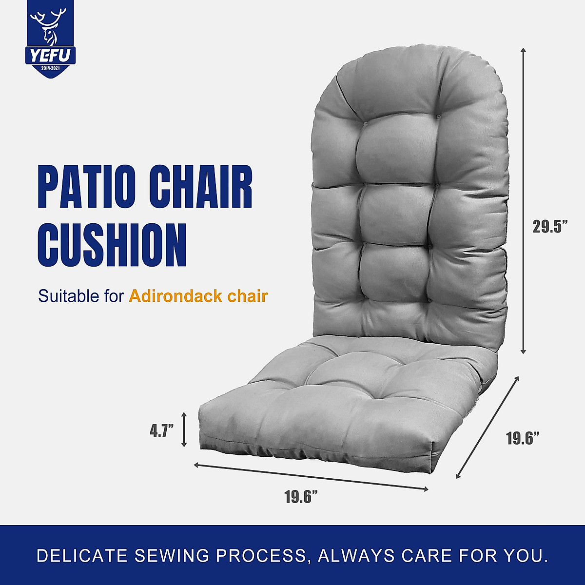 YEFU Adirondack Chair Cushion, Rocking Chair Cushions high Back, Thickened Patio Chair pad for Indoor and Outdoor, 49x20x5 inch, Gray, 2-Pack