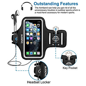 BUMOVE Running Armband for Samsung Galaxy M54 /A34 for iPhone 15/14/13/12/11Pro Max,XS Max,Sports Workouts Phone Arm Band with Card Holder (Black)
