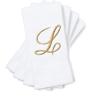 Juvale Monogrammed Fingertip Towels, Embroidered Letter L (11 x 18 in, White, Set of 4)