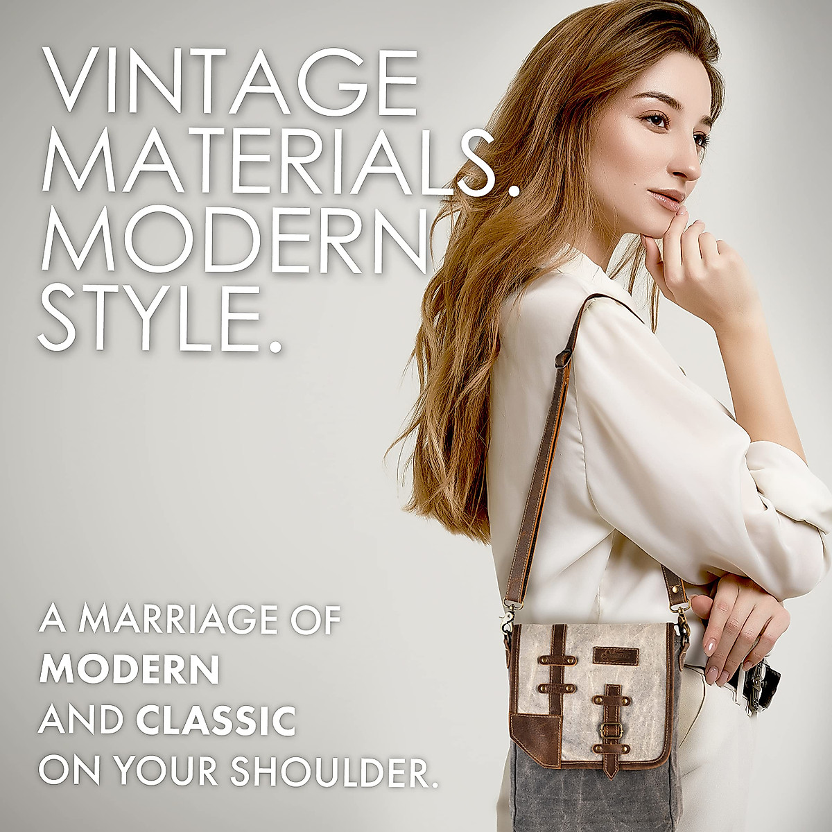 SIXTEASE Crossbody Bag for Women Vintage Style Genuine Leather, Upcycled Canvas, Rug, or Hair On - Cross Body Womens Bags with Inside Zipper Pockets - Smaller Capella