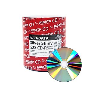 100 Pack Ridata CD-R 52X 700MB 80Min Silver Shiny Blank Media Recordable Disc