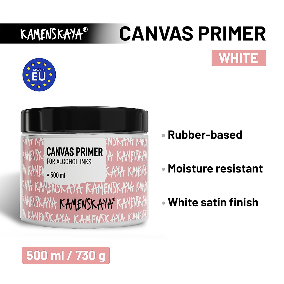 Kamenskaya White Acrylic Gesso Primer for Alcohol Ink Painting on Canvases,16.9 fl oz (500 ml)
