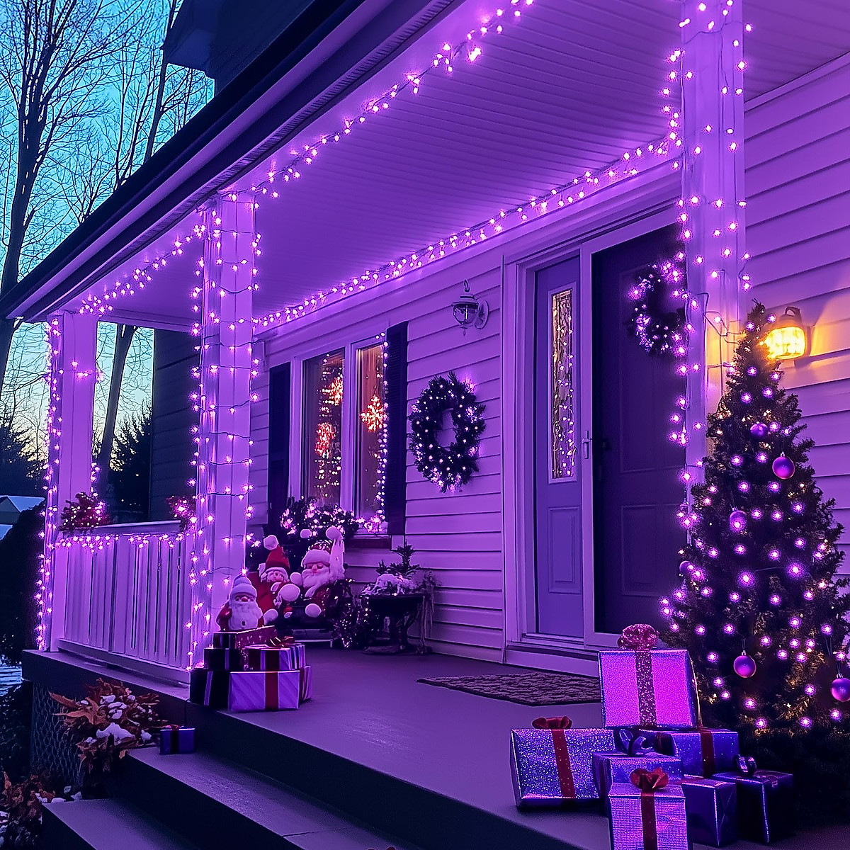 JMEXSUSS 600LED Purple Solar Christmas Lights, 206.7ft Solar String Lights Outdoor Waterproof, 8 Modes Purple Solar Lights for Patio Tree Gardens Halloween Xams Christmas Decor