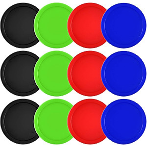 Coopay 12 Pieces Home Air Hockey Pucks 2.5 Inch Heavy Replacement Pucks for Game Tables Equipment Accessories, 12 Grams (Red, Black, Blue, Green)