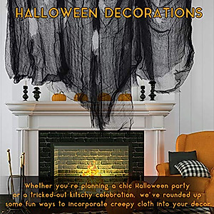 79 x 315 Inch Halloween Creepy Cloth Spooky Cheesecloth Gauze Hanging Cheesecloth for Halloween Scary Party Supplies Haunted House Doorway Stairway Window Table Wall Decorations (Black)