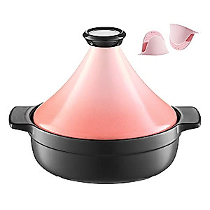 YLWX Tajine Crock Pot Moroccan, Slow Cooker Ceramic, Handmade Cooking Tagine Pot Claypot with Anti-scald Gloves (Color : Pink)