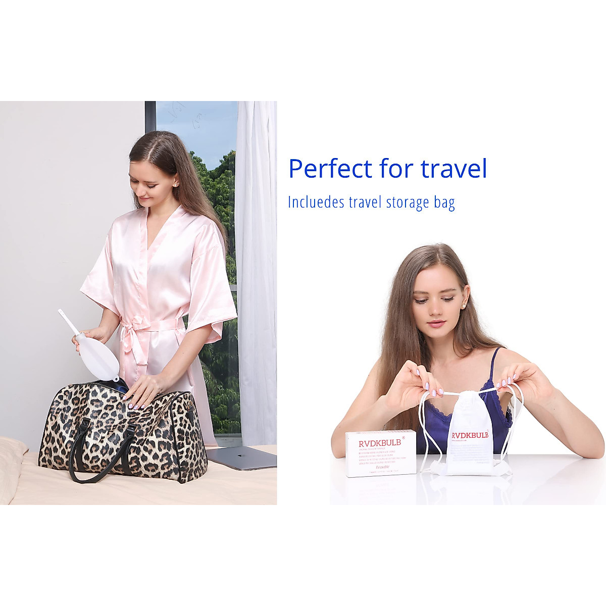 RVDKBULB Compact Silicone Douche Bag, Pocket size Reusable Travel Douche Kit, 24 Fl Oz Capacity, White