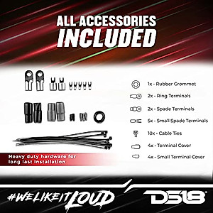 DS18 AMPKIT0 – 8GA CCA Installation Kit for Car Audio Amplifiers - True Gauge Wire - Complete Amplifier Installation Wiring Kit with Fuse Holder 60A