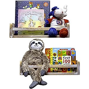 MASHBA Nursery Book Shelves -Rustic, Set of 2 Shelf - Wall Mounted Floating Bookshelf Organizer for Kids Room - Baby Hanging Wood Bookshelves Décor for Children's Bedroom
