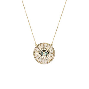 Rachel Roy Gold Plated Brass Evil Eye Rainbow Disc | Protection Pendant Necklace for Women | Good luck Gift Fashion Jewelry.