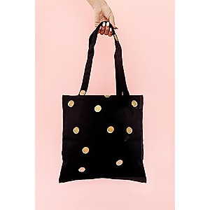 Kate Spade New York Cute Canvas Tote Bag for Women, Black Canvas Beach Bag, Book Tote with Pocket, Scatter Dot