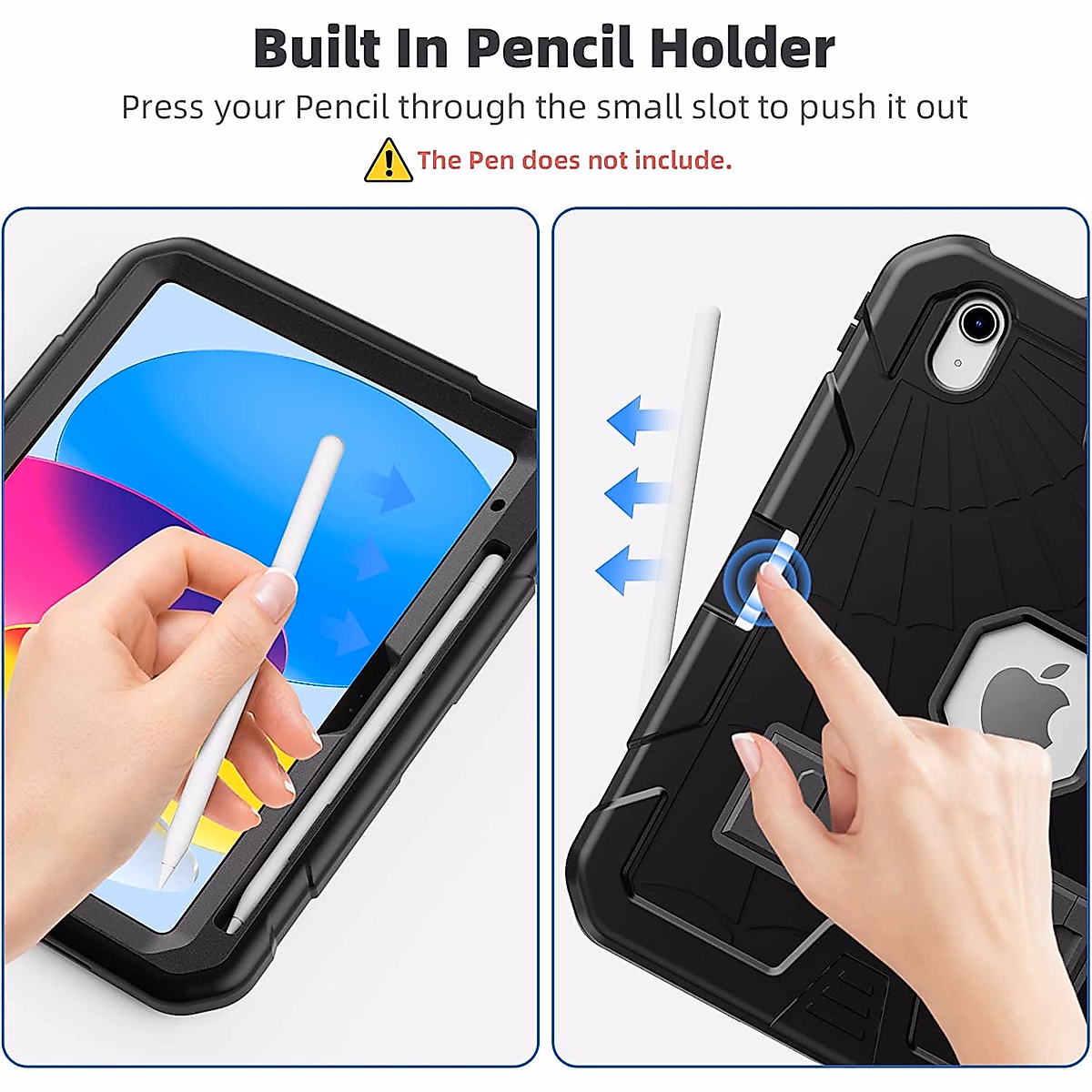 SIBEITU iPad 10th Generation Case 10.9 Inch 2022 with Pen Holder, Rugged Shockproof iPad 10 Case for Kids with Kickstand, Heavy Duty Protective Cover for iPad 10th Gen A2696/A277 | Black