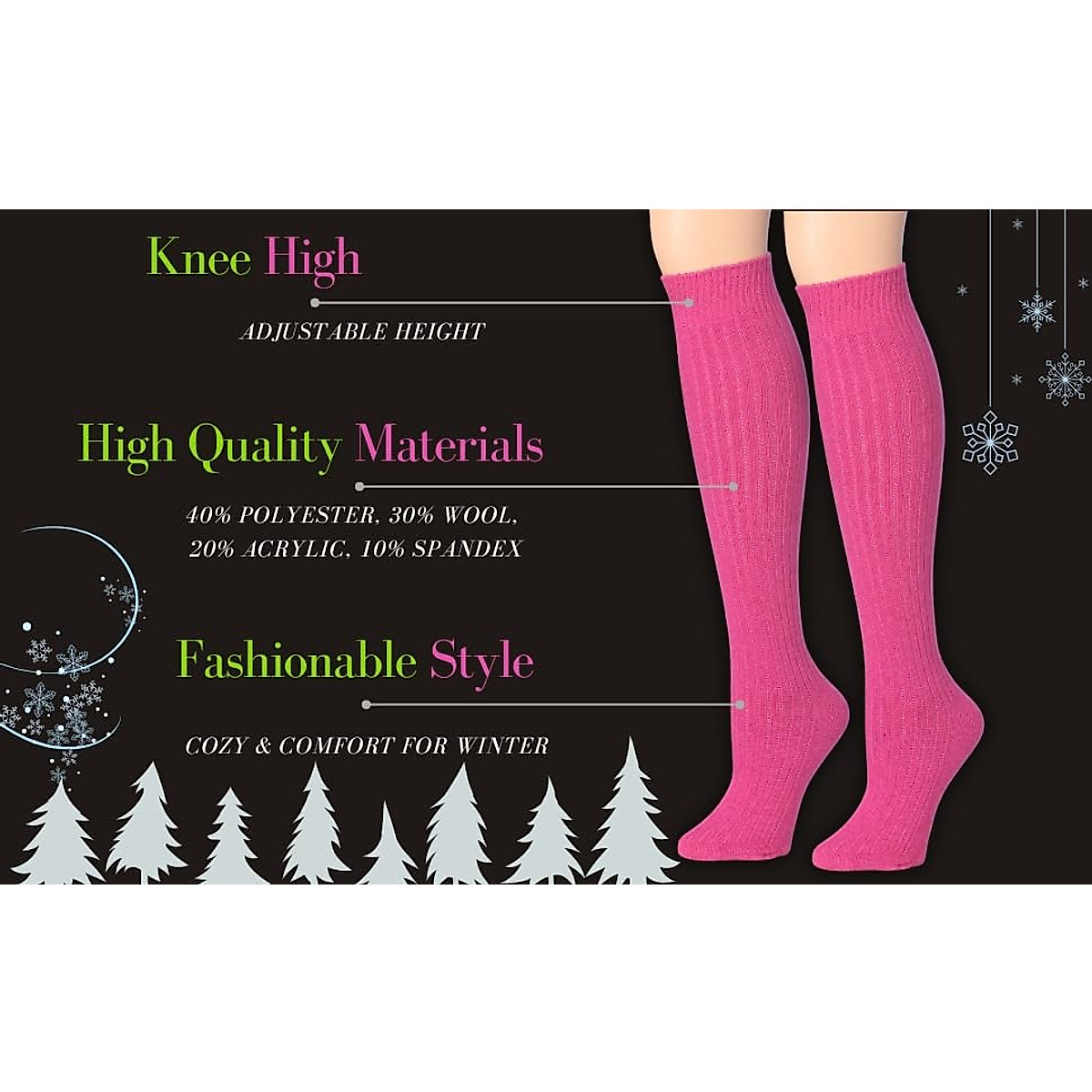 Tipi Toe Women's 3 Pairs Ragg Marled Luminous Sky Minigdht Slate Contrast Space Dye Pattern Ribbed Mid-Calf High Wool-Blend Boot Socks 3-pairs, WK02-E-T1