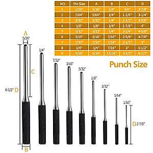 Roll Pin Punch Set, 14pcs Removing Repair Tools, including Universal Block, Pin Punches and Hammer(Pin Punches + Block)