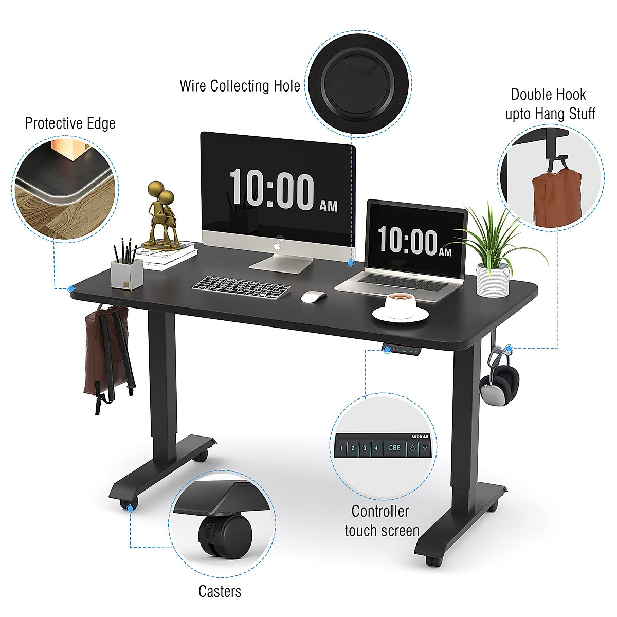 Monomi Electric Standing Desk, 63 x 28 inches Height Adjustable Desk, Ergonomic Home Office Sit Stand Up Desk with Memory Preset Controller (Rustic Brown Top/Black Frame)