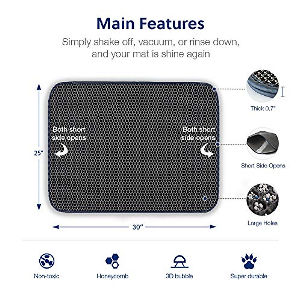 WePet Cat Litter Mat, Kitty Litter Trapping Mat, Honeycomb Double Layer Mats, No Phthalate, Urine Waterproof, Easy Clean, Scatter Control, Catcher Litter Tray Box Rug Carpet