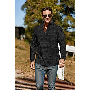 Aoysky Men's Stand Collar Sweater Thermal Button Pullover Sweater Tops Henley Knit Sweaters Black