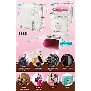 IwaiLoft Ransel Randoseru Backpack Automatic Satchel Japanese School Bag Cherry Blossom Sakura Embroidery PU Bookbag (Green)