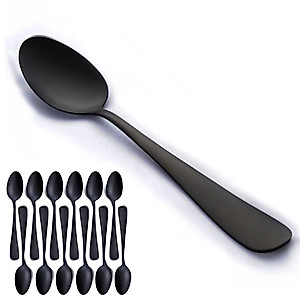 Matte Black Dessert Spoon, Seeshine 6.8-inch Stainless Steel Black Teaspoon, Suitable for Family, Kitchen, Restaurant, Set of 12, Dishwasher Safe