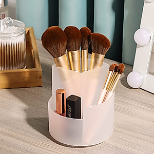 LoveBB 3 Slot Makeup Brush Organizer Holder - Plastic Cosmetics Brushes Pen/Pencil Storage Cup for Vanity Desk Countertops, Clear