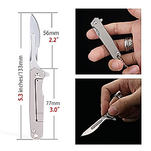 TENCHILON T30 Mini Titanium Flipper Folding Pocket Scalpel Knife, 10pcs #24 Blades, 3 inches Handle with Frame Lock, Tiny Small Micro EDC Knives for Men Women