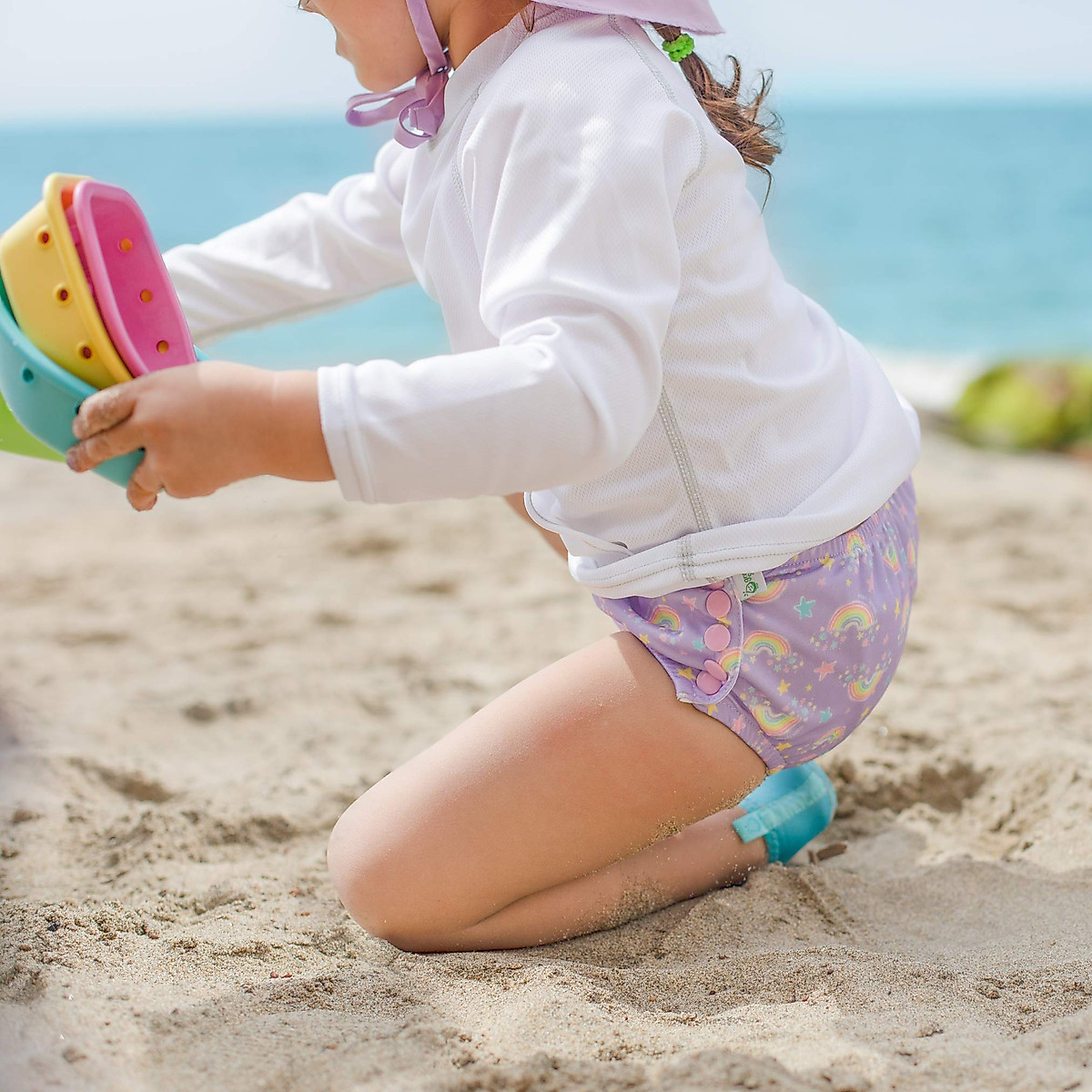 i Play Girls Reusable Absorbent Baby Swim Diapers Violet Rainbows 3T